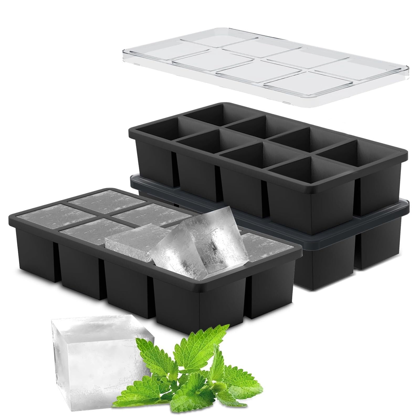 S Large Silicone Ice Cube Tray Molds, 2-Pack, Big 2 Inch Cubes - BPA ...
