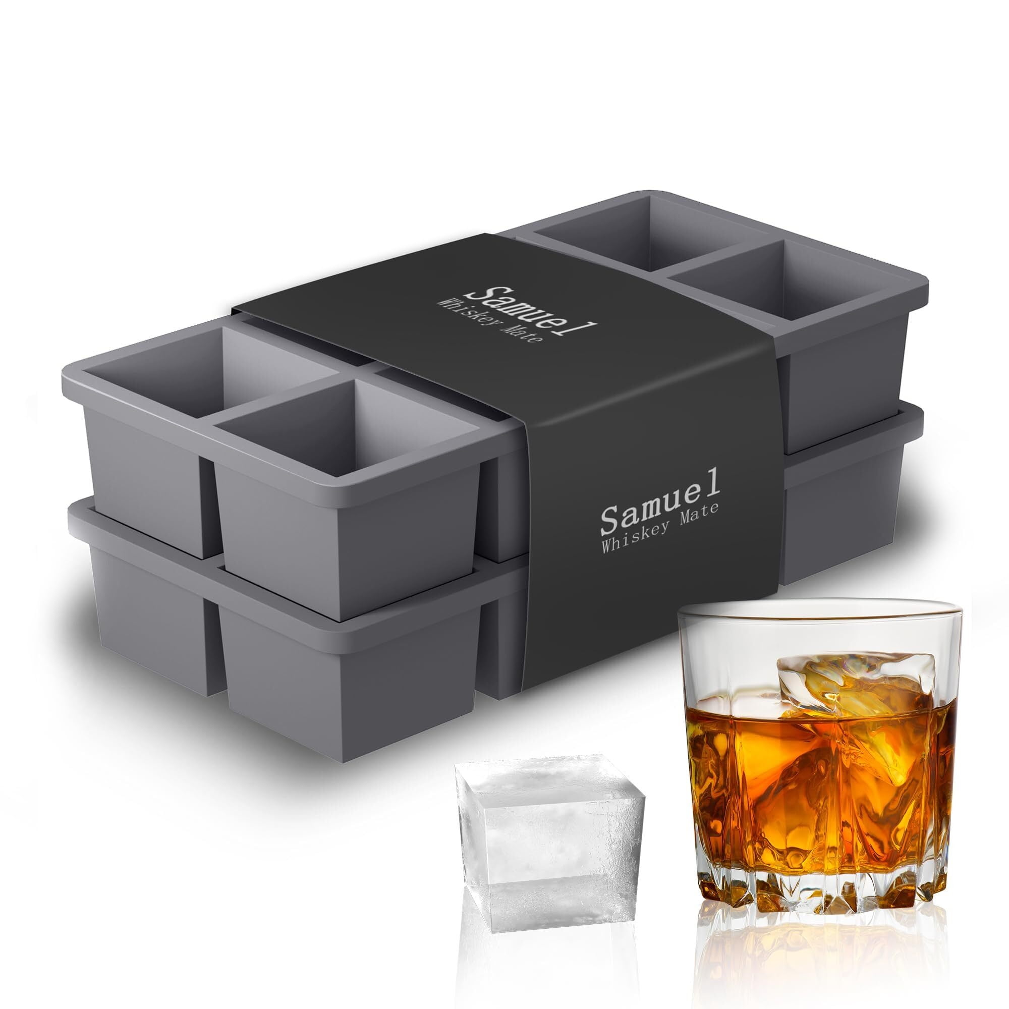 S Large Silicone Ice Cube Tray Molds, 2-Pack, Big 2 Inch Cubes - BPA ...