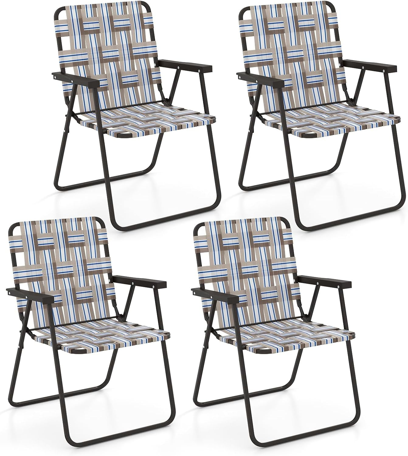 S Lawn Chairs Set of 4, Portable Webbed Chairs with Webbing Seat & Back ...