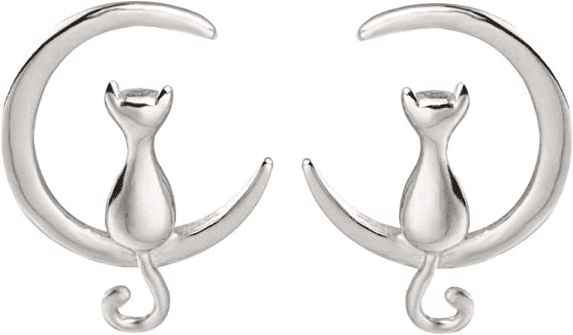 S.Leaf Cat Earrings Sterling Silver Earrings Cat Moon Earrings Cat ...