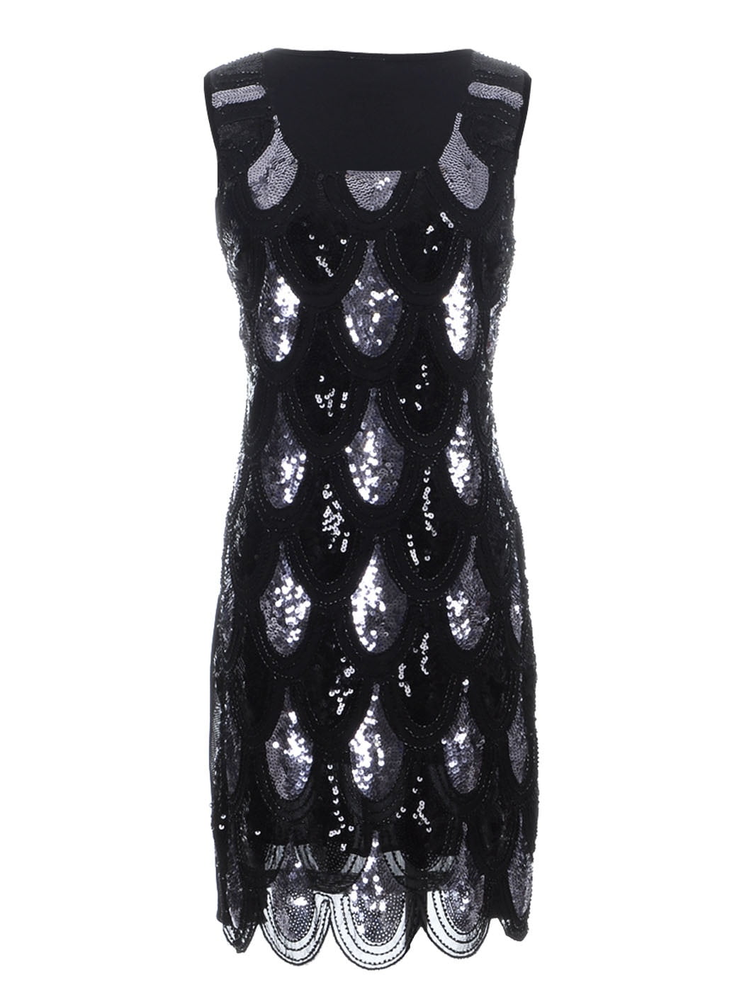 S/M Fit Scalloped Hem Shimmer Sequin Fish Scale Embellished Look Dress ...