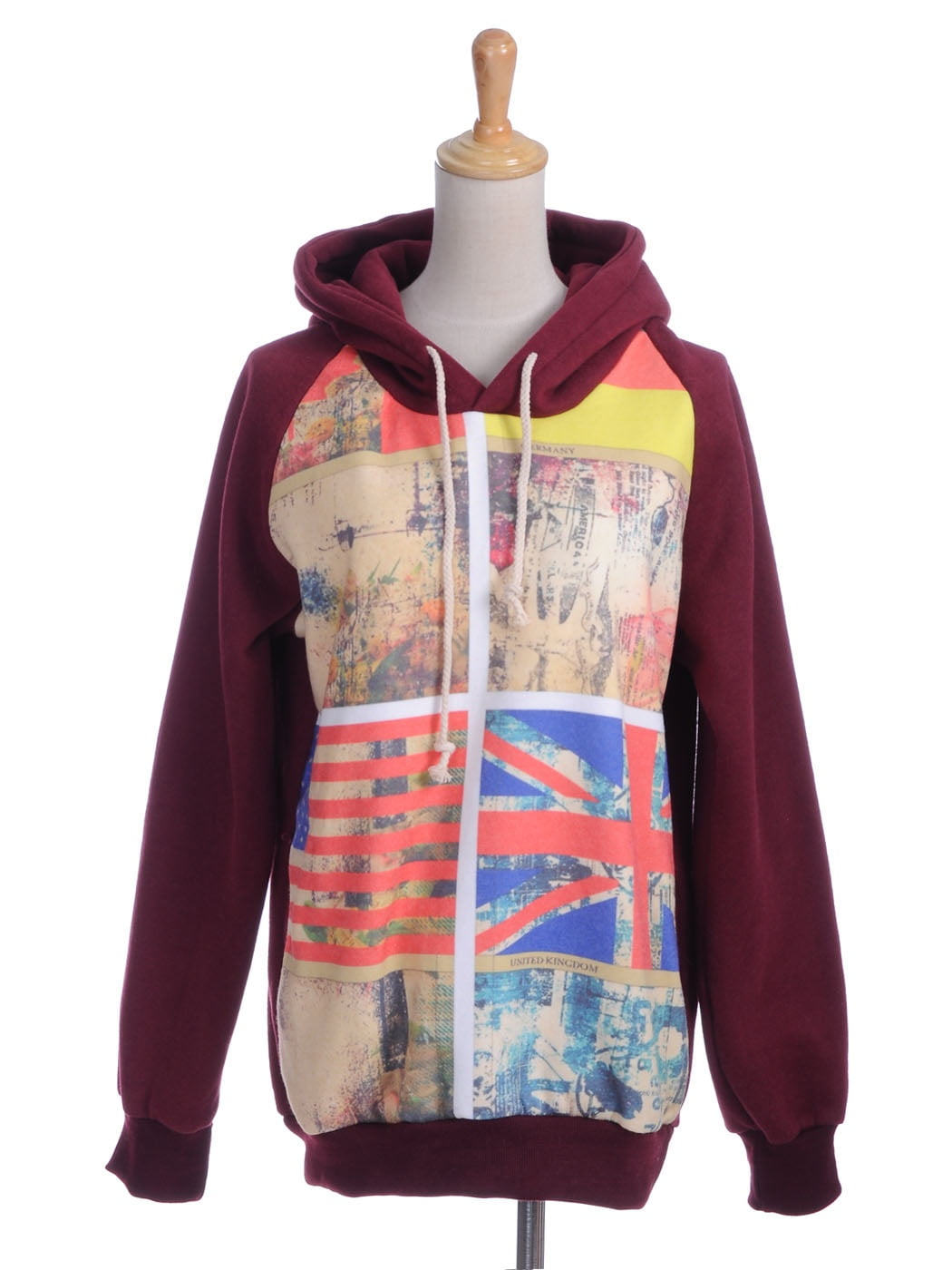 S/M Fit Vintage Style World Map Kangaroo Pocket Hooded Sweater ...