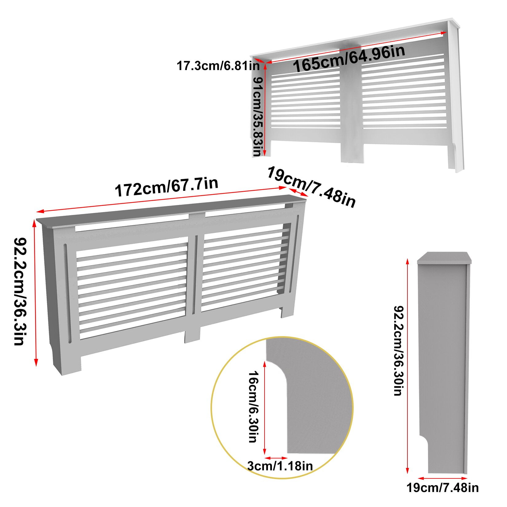 S M L XL Extra Tall 92CM Radiator Cover MDF Cabinet Grill Shelf Fence ...