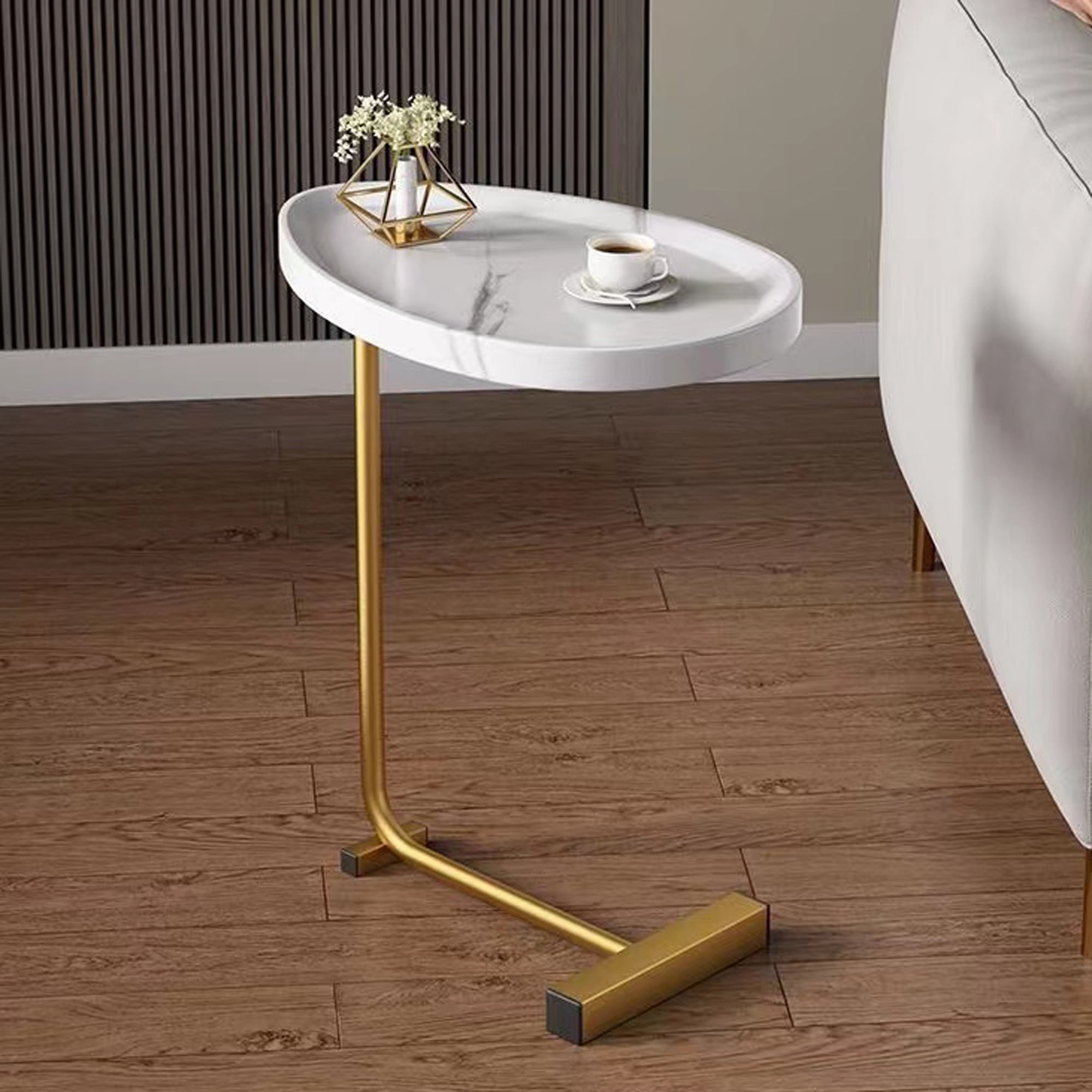 S&M Modern White C-shaped End Table, Small Sofa Side Table for Cough ...