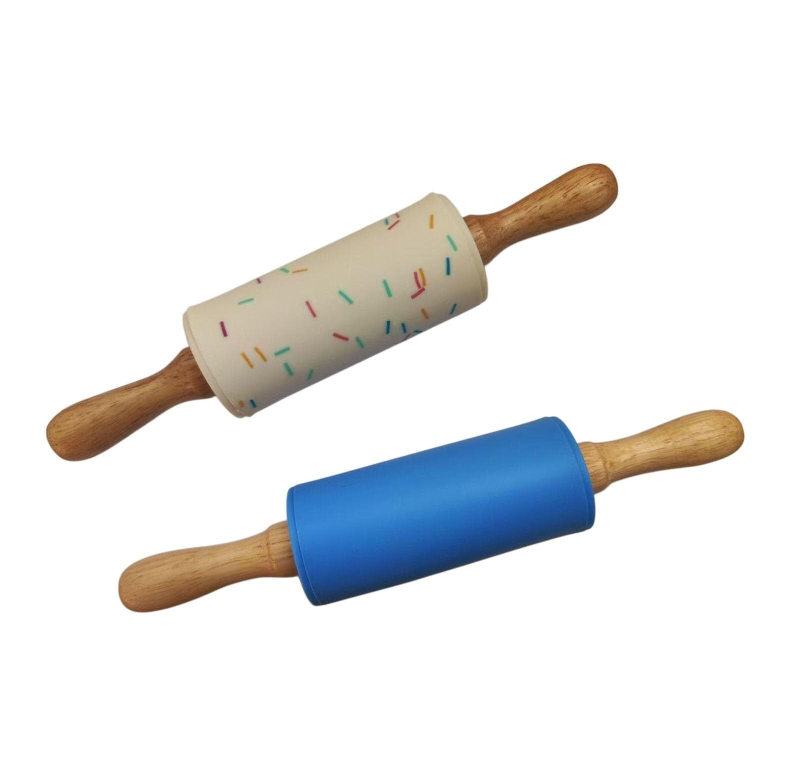 S Mini Silicone Rolling Pin for Kids, Non-stick Surface Wood Handle, 9 ...