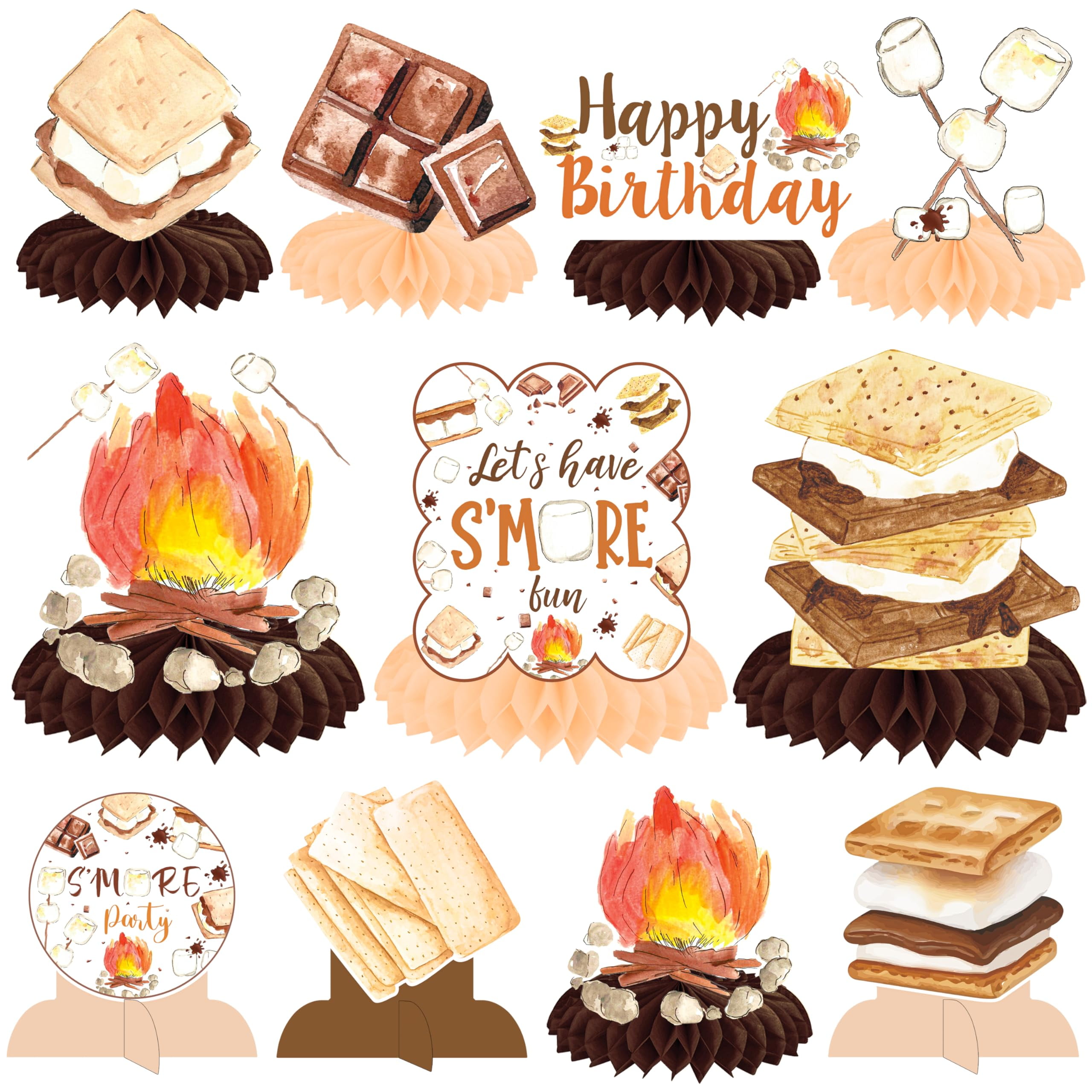 S'More Party Honeycomb Centerpieces STF9 11Pcs S'More Birthday Party ...