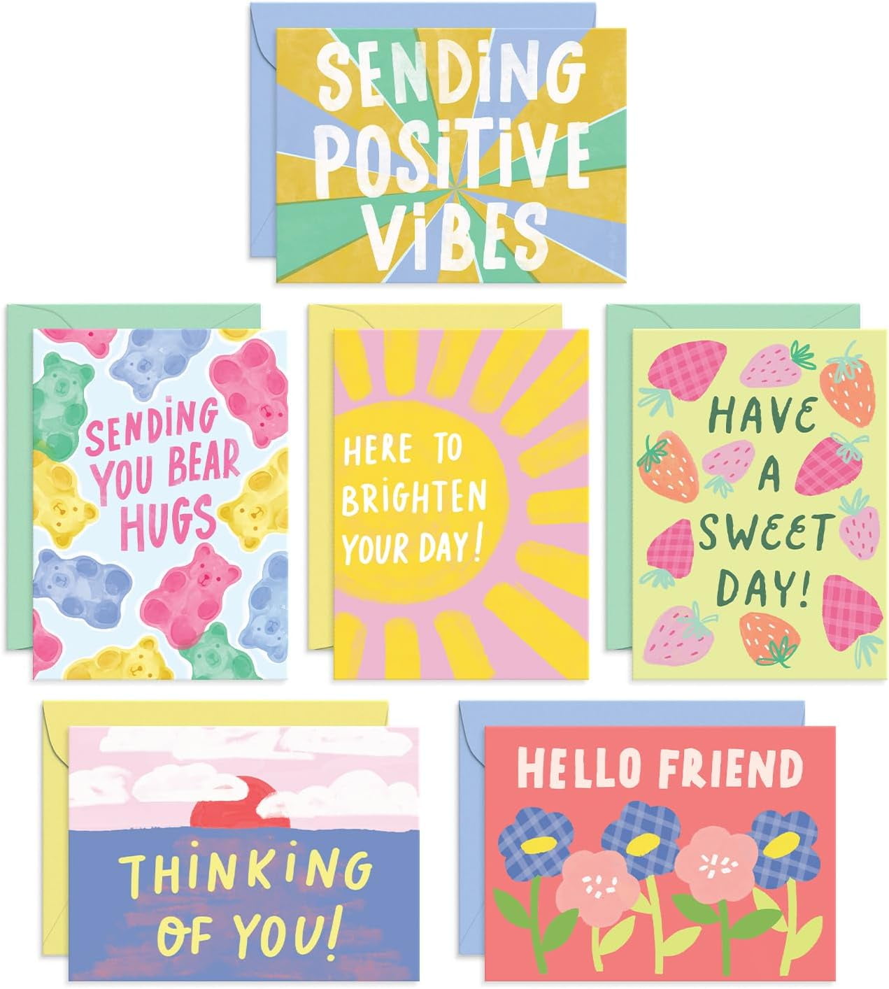 S&O Fun Thinking of You Cards with Envelopes - Colorful Notes Pack of ...