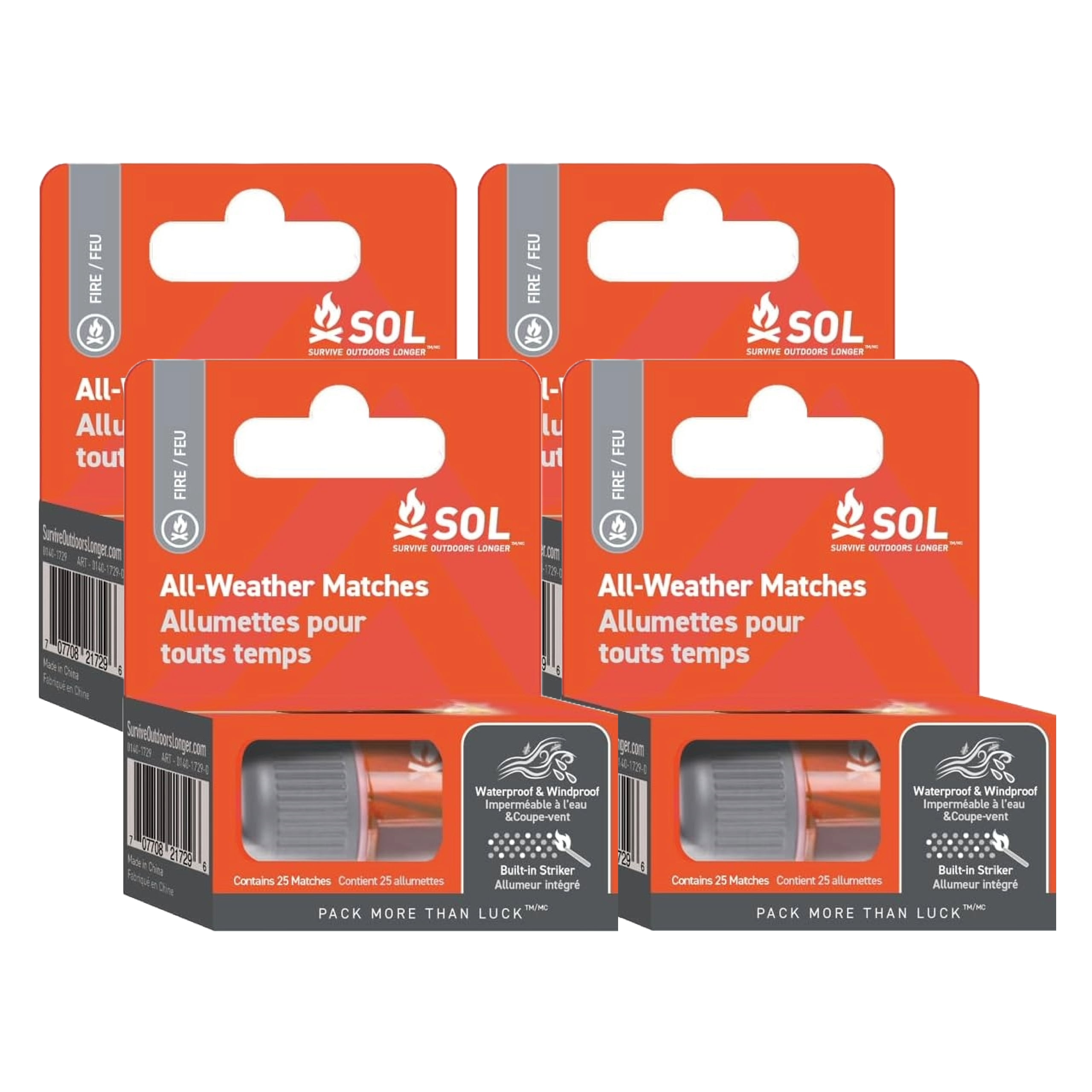 S.O.L. Survive Outdoor Longer All Weather Matches, 25 count, 4 Pack ...