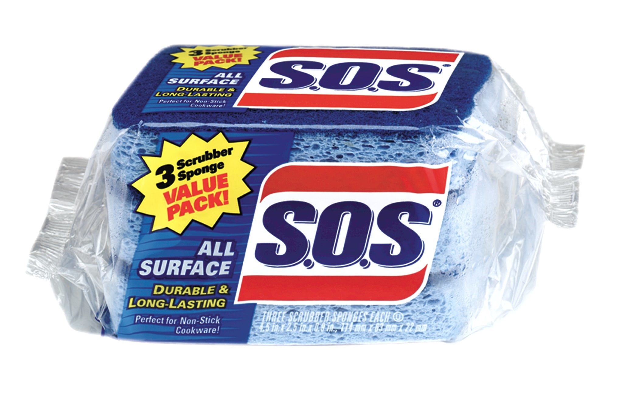 SOS All Surface Scrub Sponge, Durable Cleaning Scrubber, Removes Grease ...