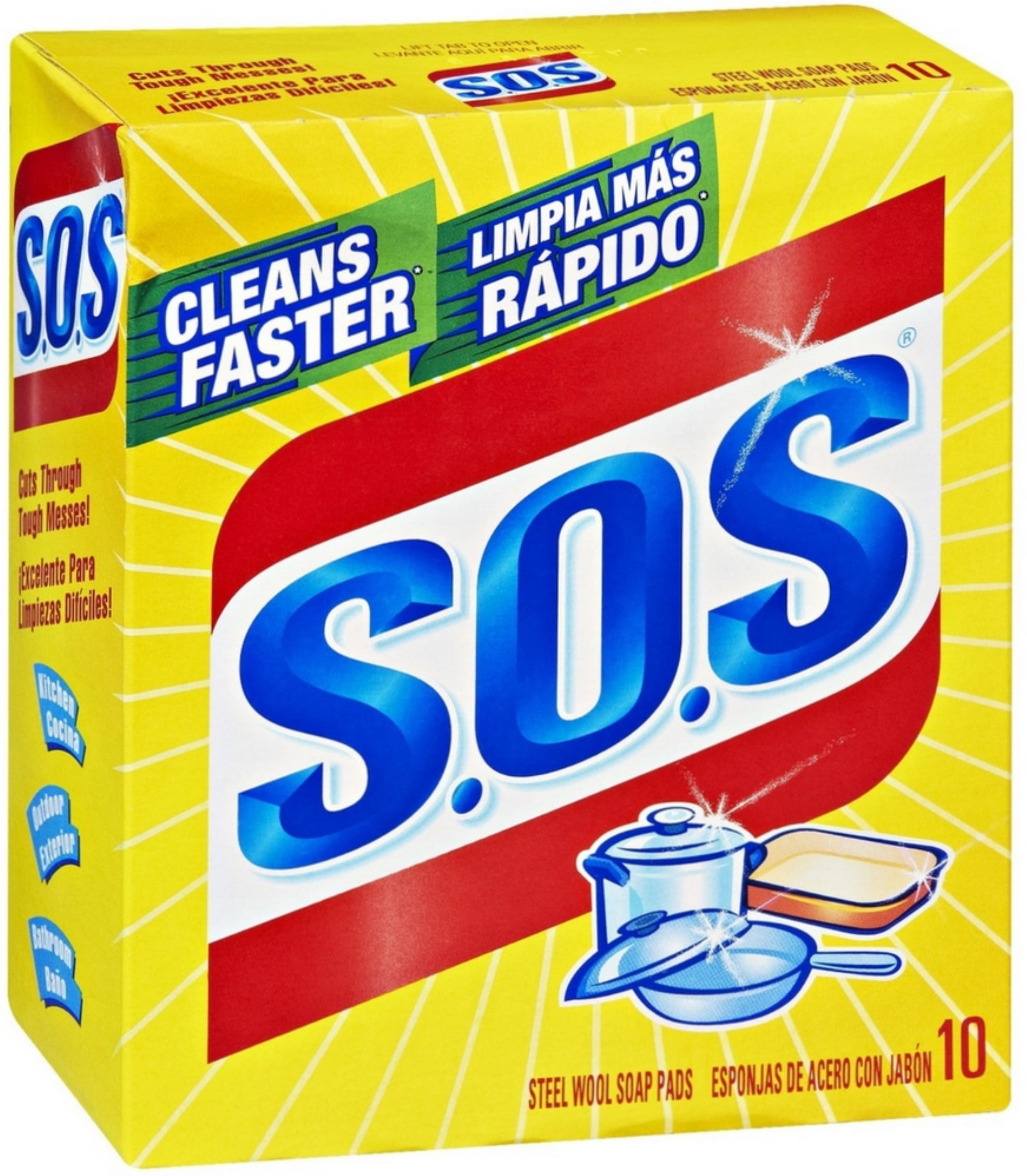 SOS Steel Wool Soap Pads, Cleaning Tough Grease Rust Stains, 10 ea Pack ...