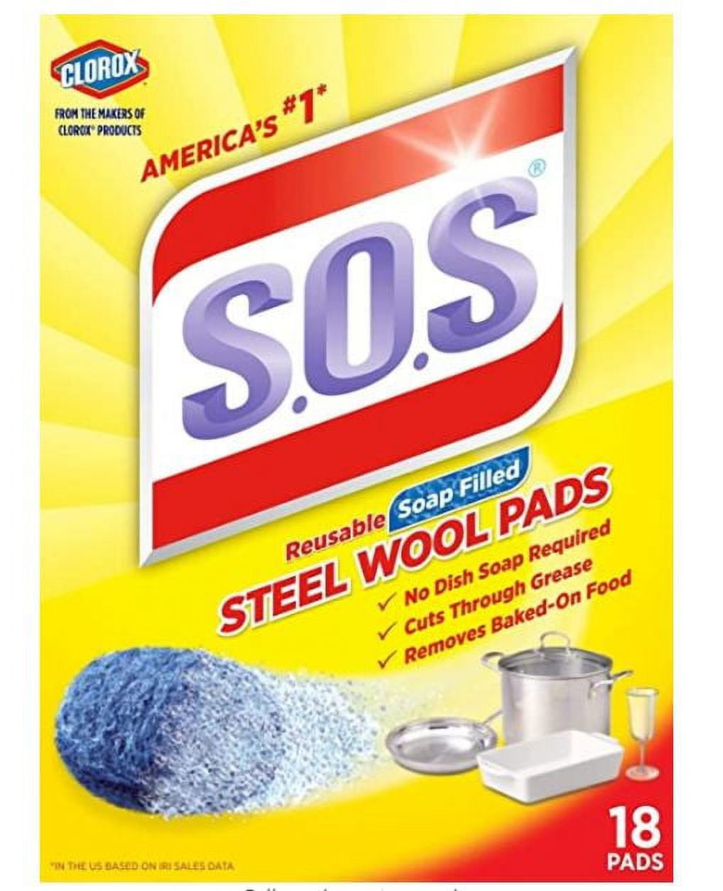 S.O.S Steel Wool Soap Pads, 18 Ct, Durable Scrubbing Pads for Tough ...