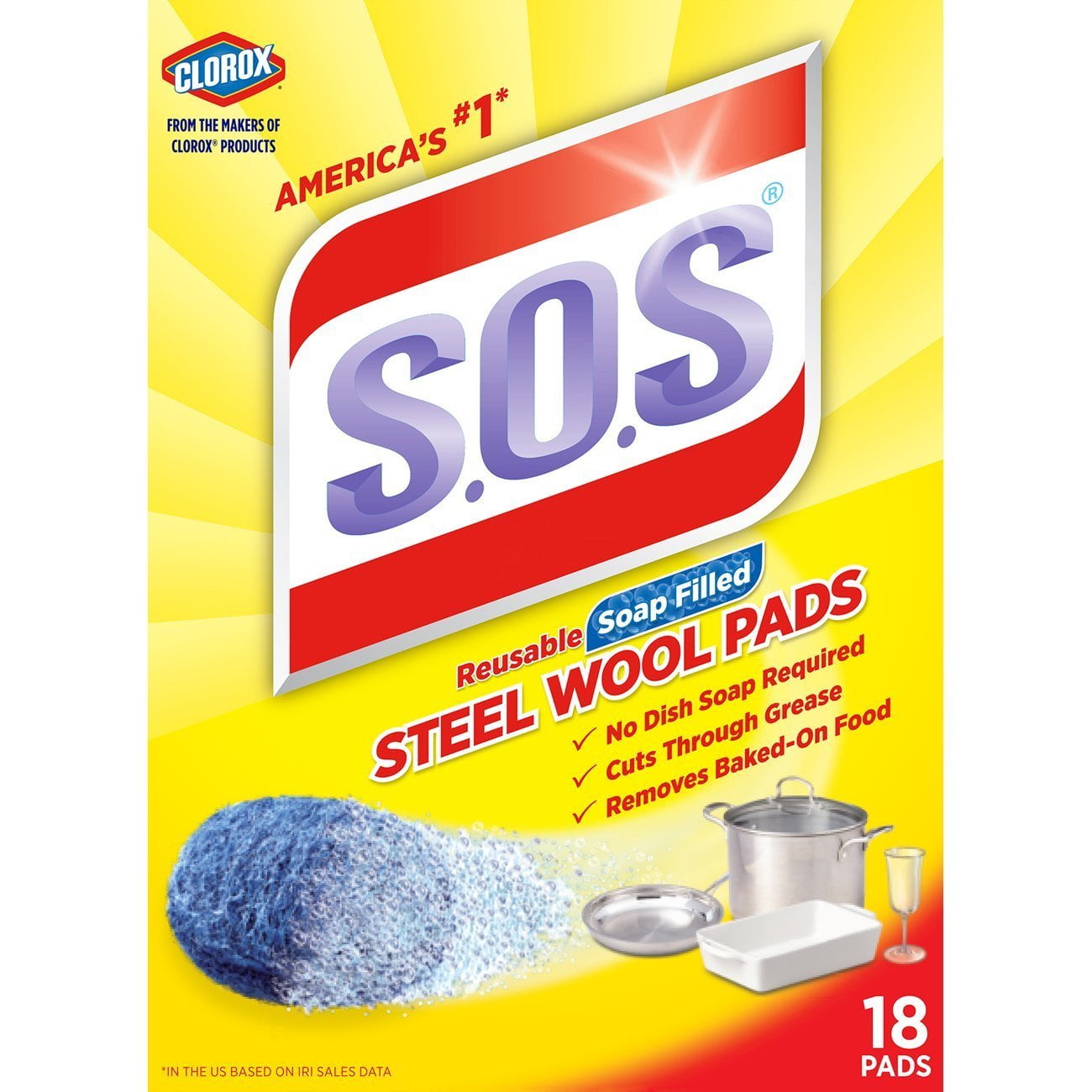 SOS Steel Wool Soap Pads, Tough Cleaning For Grease And Stains, 18 ...