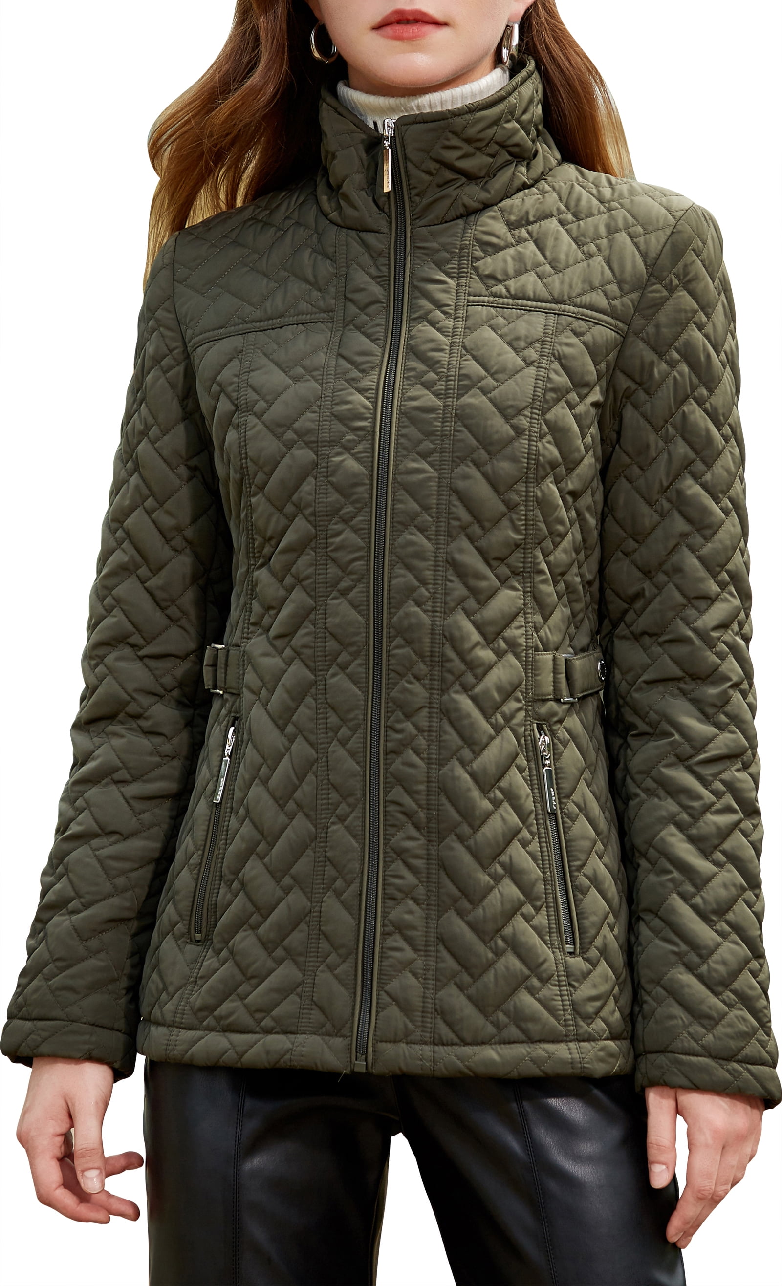 S P Y M Womens Diamond Quilted Jacket Lightweight Padding Coat with Pockets, Regular and Plus ...