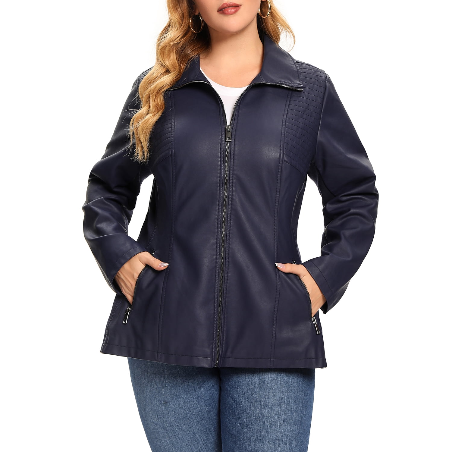 S P Y M Womens Faux Leather Jacket, Casual Fashion Quilted Moto Rib ...