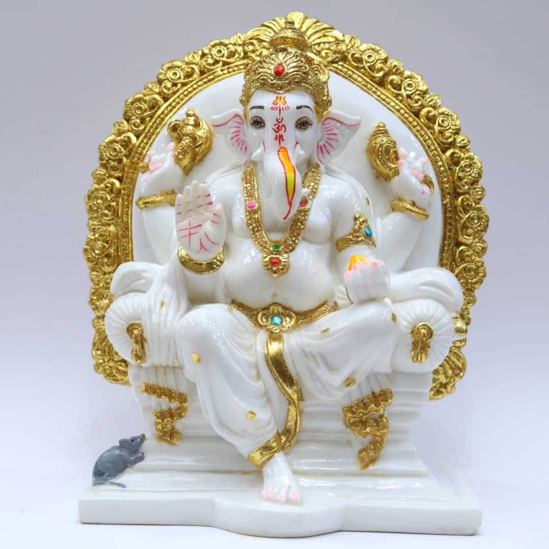 S Patnaik Gold Plated Singhasan Ganesh Idol for Home Dcor Entrance Decoration Ganesha Statue ...