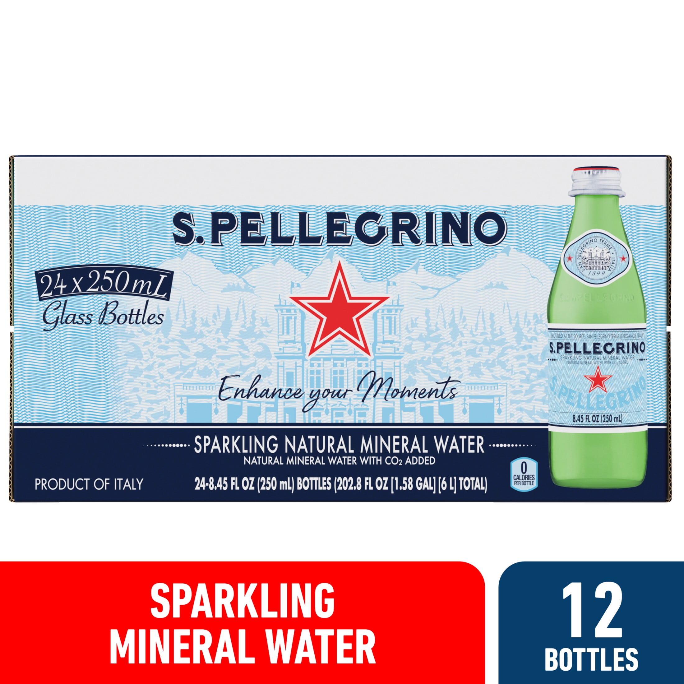 S.Pellegrino Unflavored Sparkling Mineral Water, 202.8 fl oz, 24 Pack Glass Bottles - Walmart.com