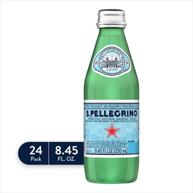 S.Pellegrino Sparkling Natural Mineral Water, Bubbly Pure Italian, 8.45 fl oz. Glass Bottle, 24 ...