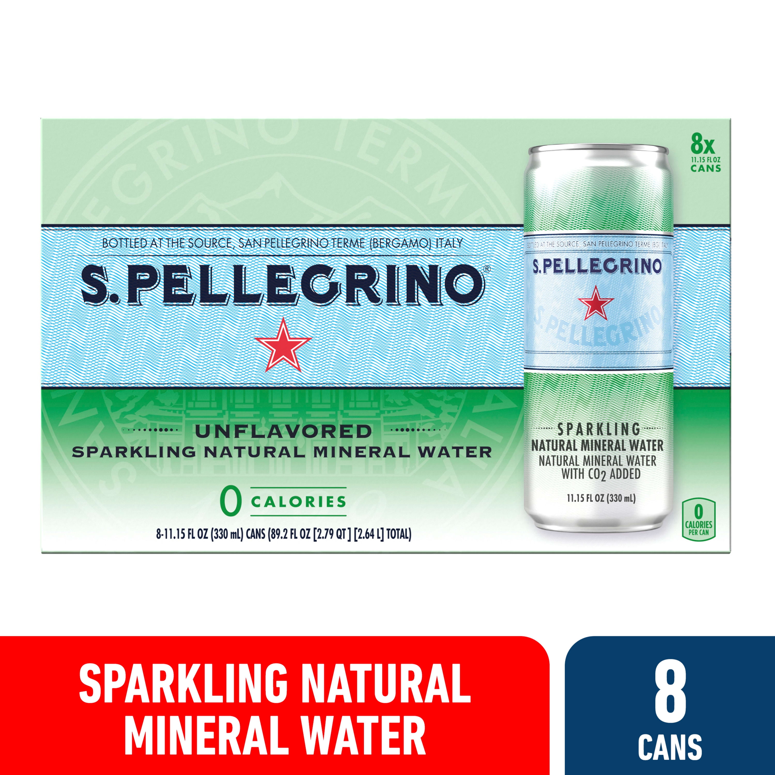 S.Pellegrino Sparkling Natural Unflavored Mineral Water, 89.2 fl oz, 8 Pack Cans - Walmart.com
