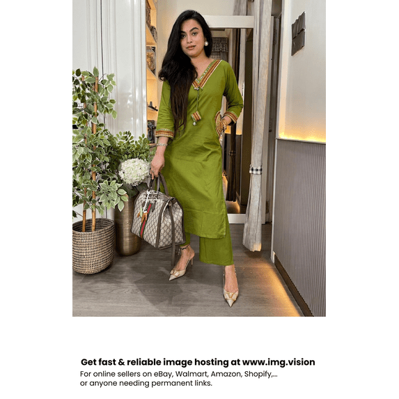 S.R FASHION Women's Cotton Green Embroidered Kurta with Pant Set - 2 ...