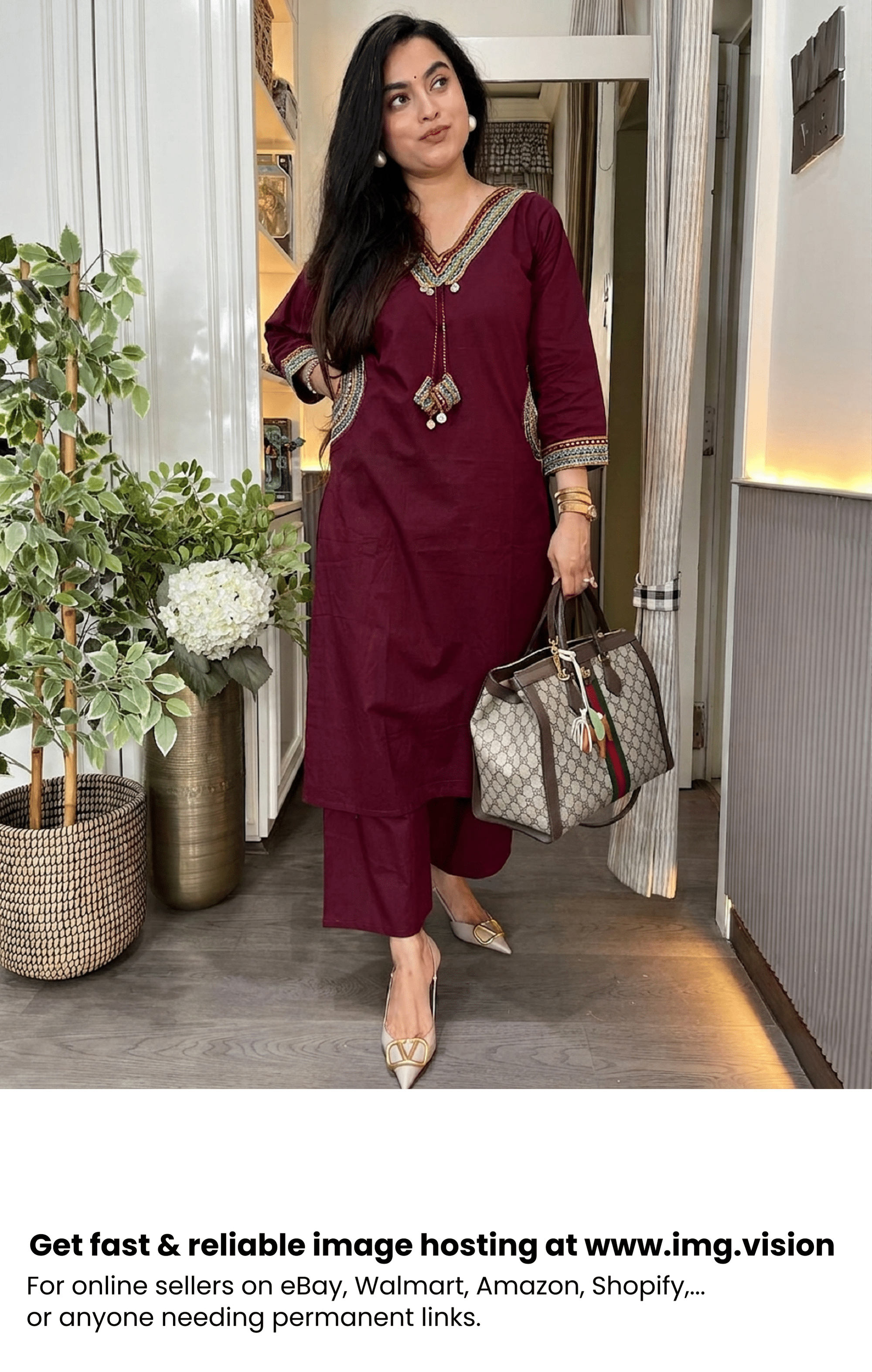 S.R FASHION Women's Cotton Maroon Embroidered Kurta with Pant Set - 2 ...