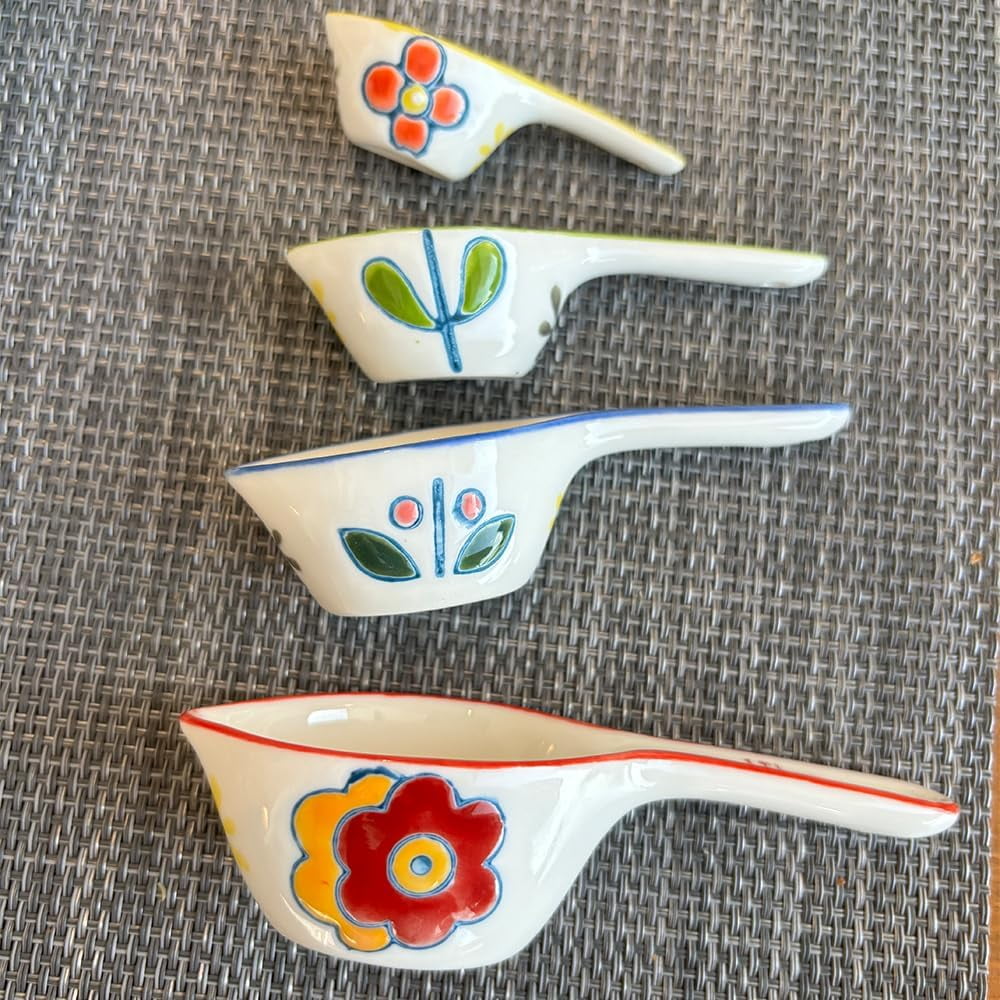 S.ROKE TTAN 4 Pieces Ceramic Measuring Spoons Set - Cute Flower Printed ...