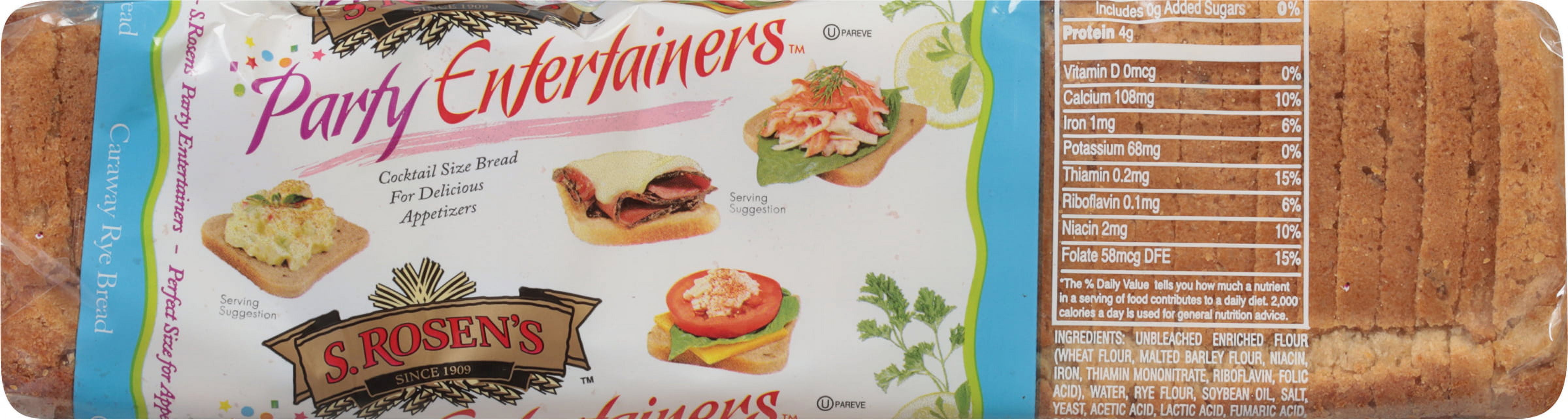 S. Rosen's Party Entertainers Caraway Cocktail Rye Bread, 12oz., Shelf ...