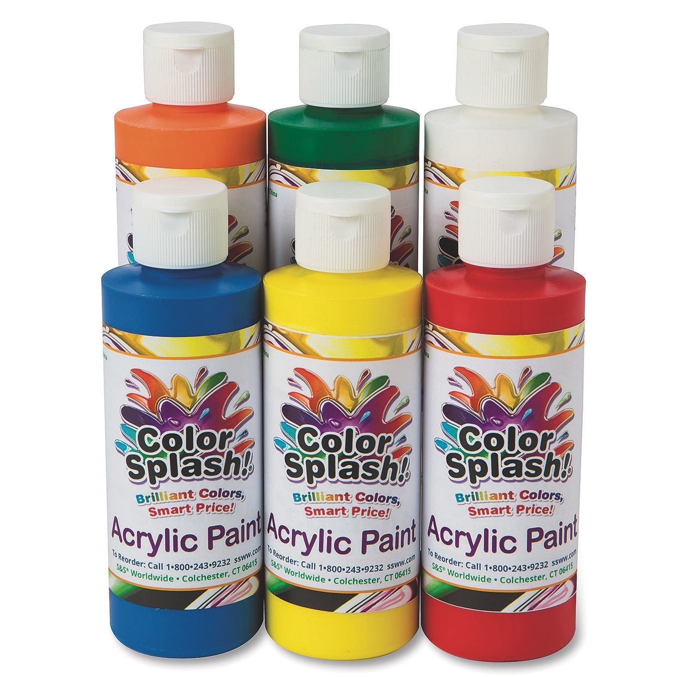 S&S Worldwide Color Splash! Acrylic Paint, 6 Bright Colors, 8-oz Flip ...