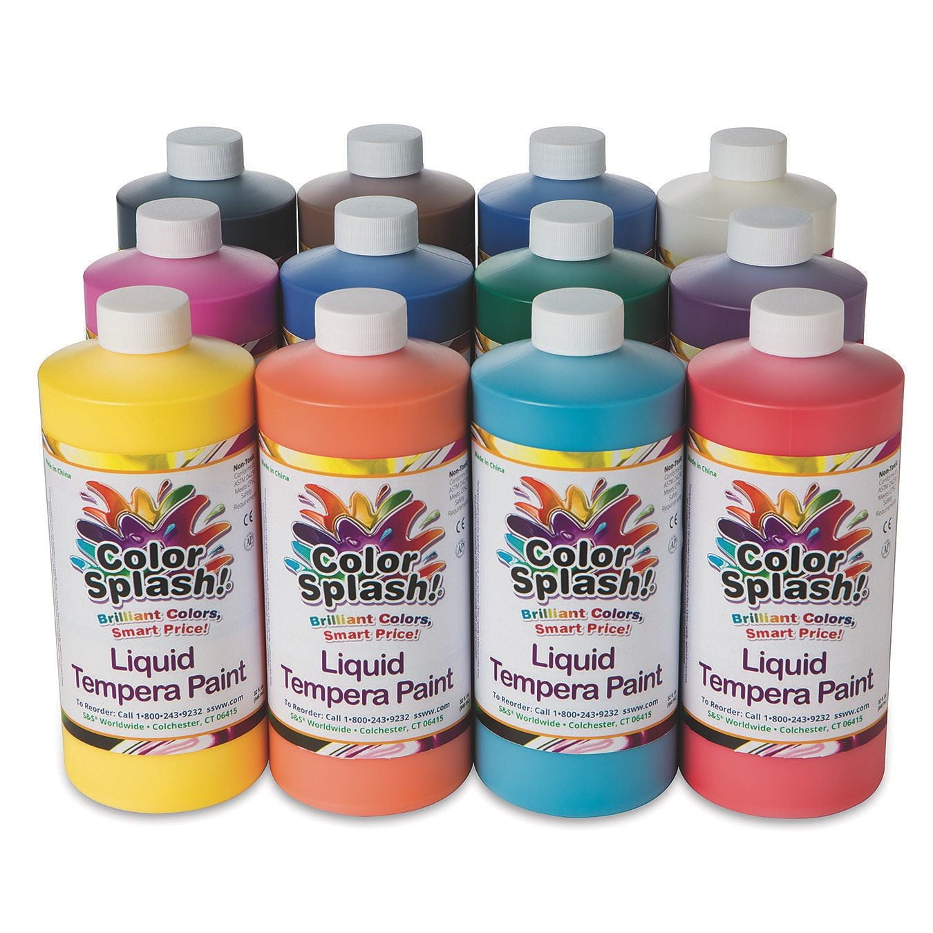 S&S Worldwide Color Splash! Liquid Tempera Paint, 32-oz, Set of 12 ...