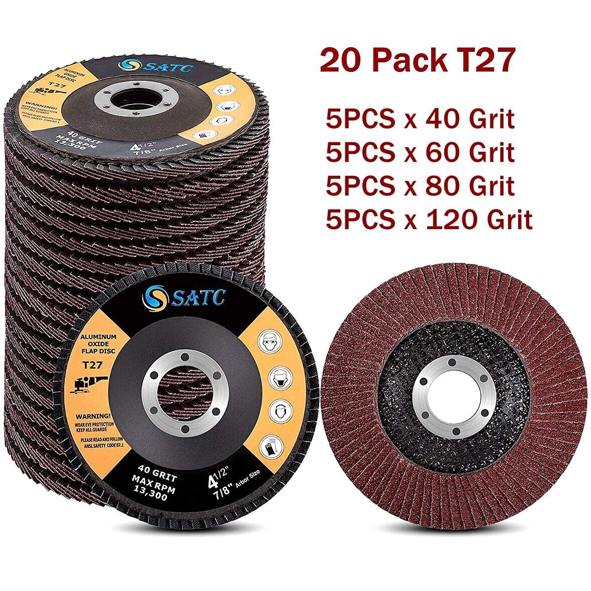 S SATC 20x 4.5" 4-1/2 Flap Disc Angle Grinder Sanding Grinding Wheels ...