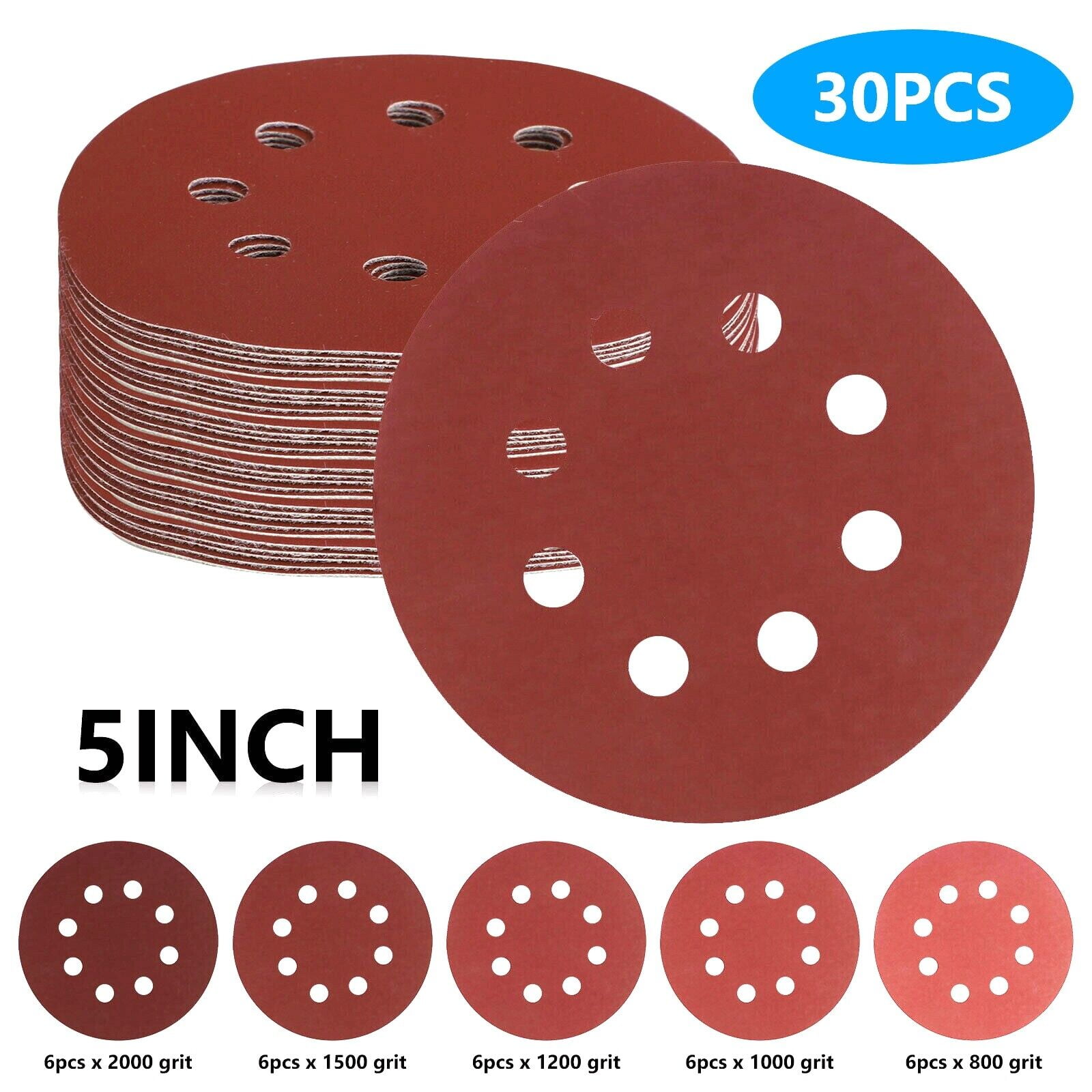S SATC 30PCS 5-Inch Sanding Discs, Red, Double Resin Bonding, Heavy ...