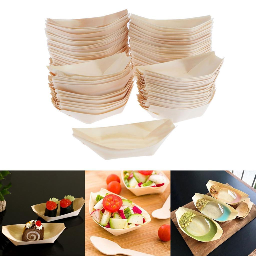 S SERENABLE 100Pcs Disposable Wood Plates Mini Sushi Serving Tray ...