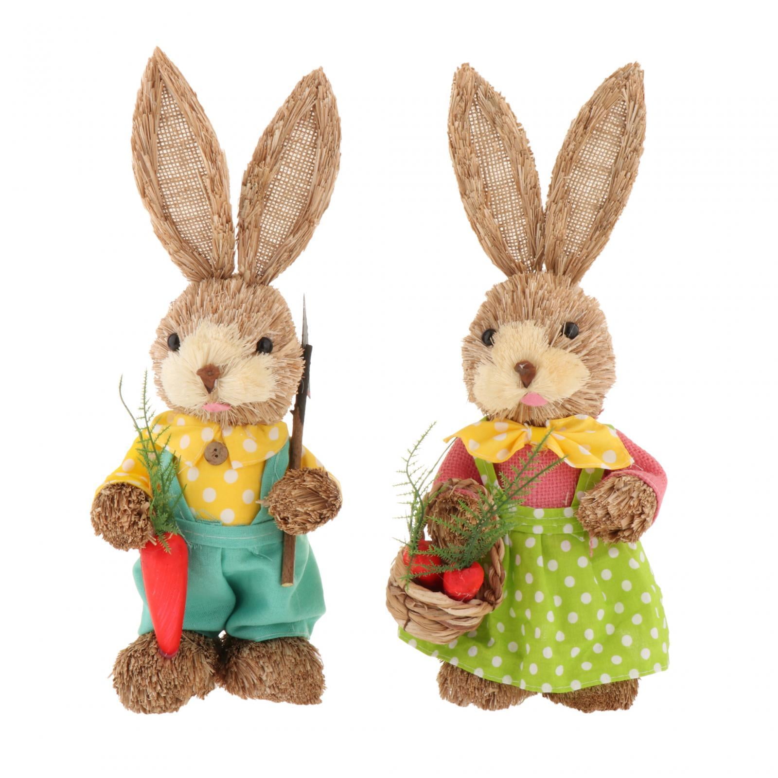 S SERENABLE 2Pcs Easter Straw Bunny Ornaments Rabbit Figurine Miniature ...