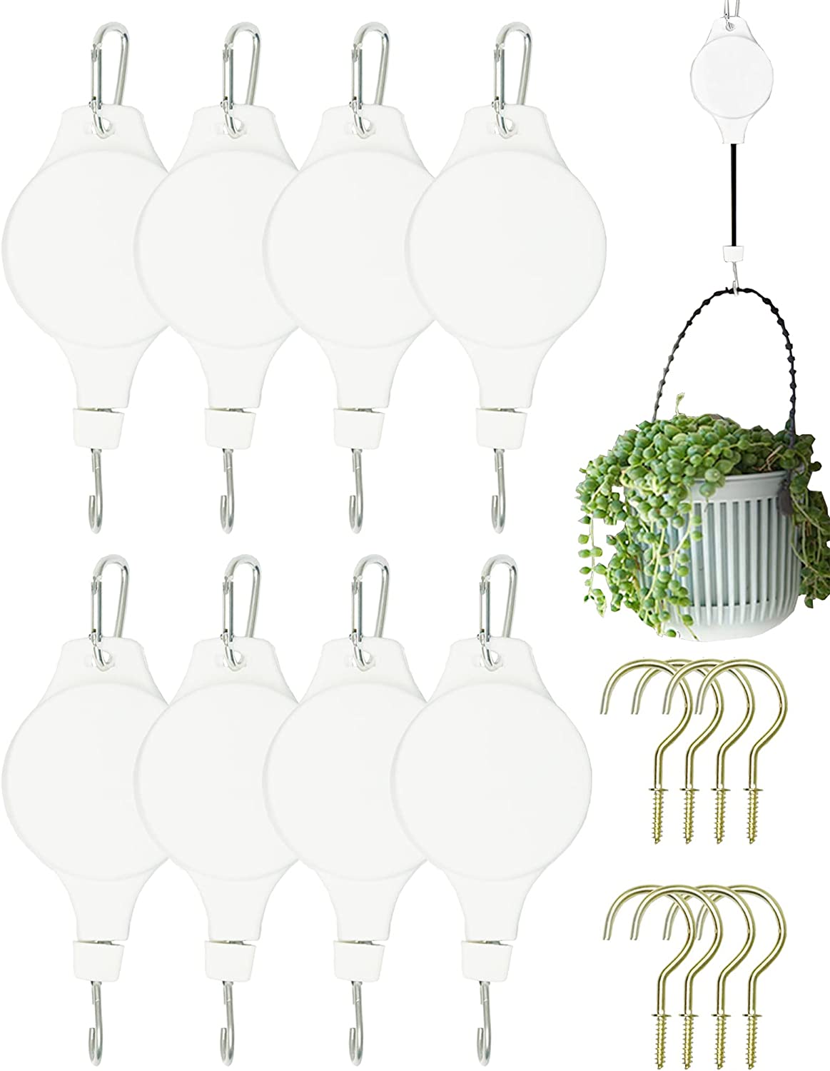 S-SIL-OO 4/8pcs Plant Pulley Retractable Har, Adjustable Plant Pulleys ...