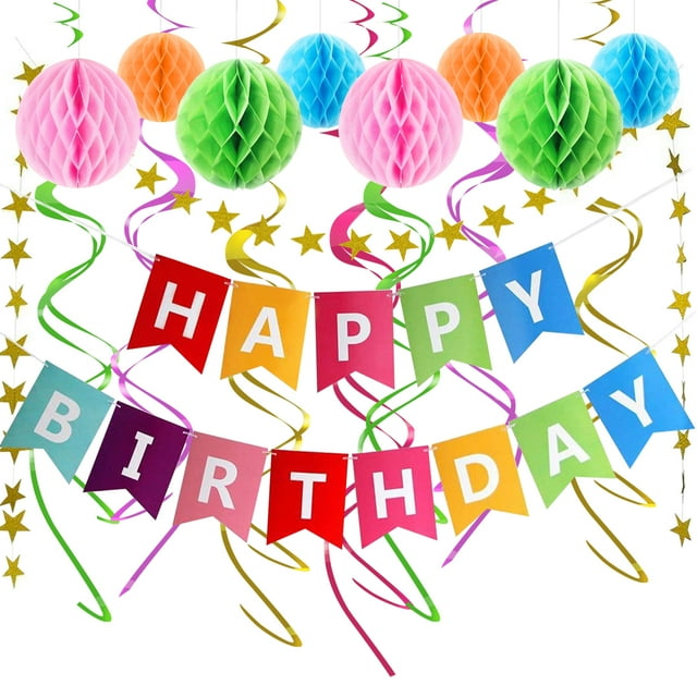 SWIRLLINE Rainbow Birthday Decor Set Kit for Kids - Multicolor Party ...