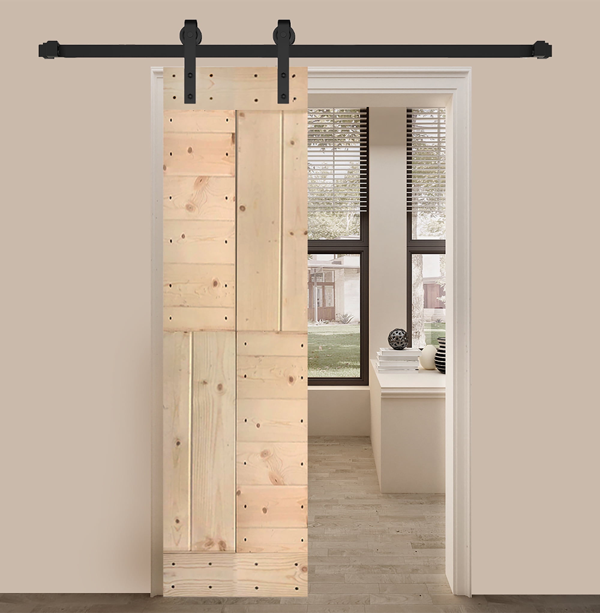 S Series 24in. X 84in. Unfinished DIY Knotty Pine Wood Sliding Barn ...