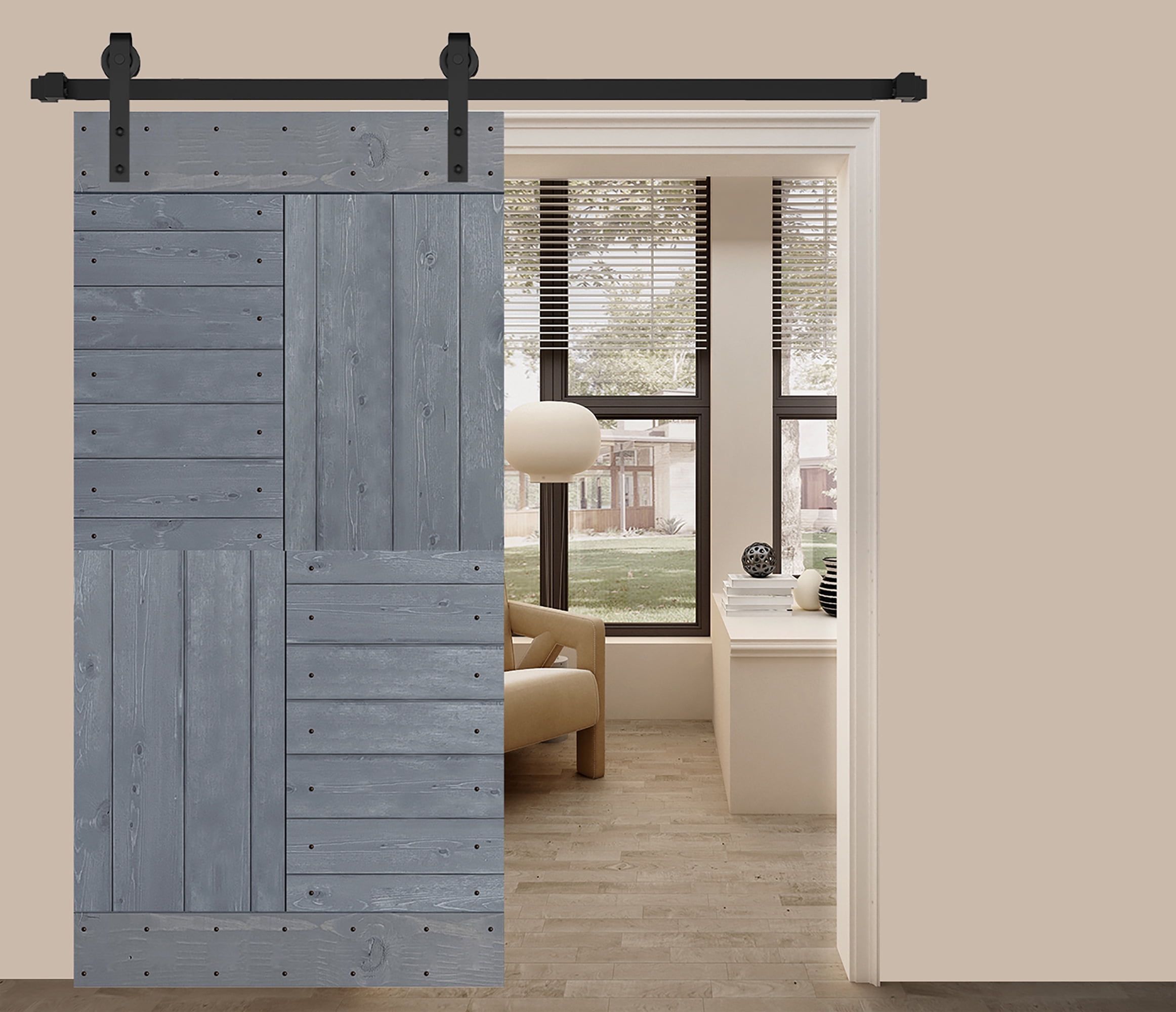 S Series 42in. X 84in. Drak Gray Finished DIY Solid Wood Sliding Barn ...