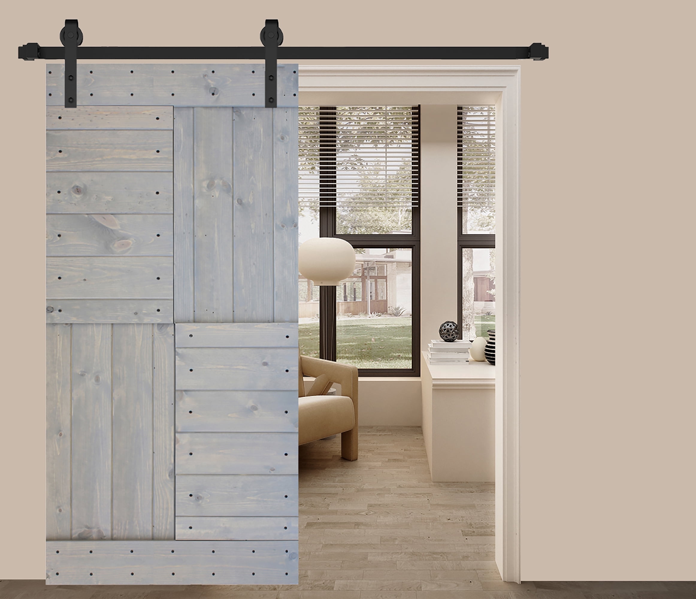 S Series 42in. X 84in. French Gray Finished DIY Solid Wood Sliding Barn ...