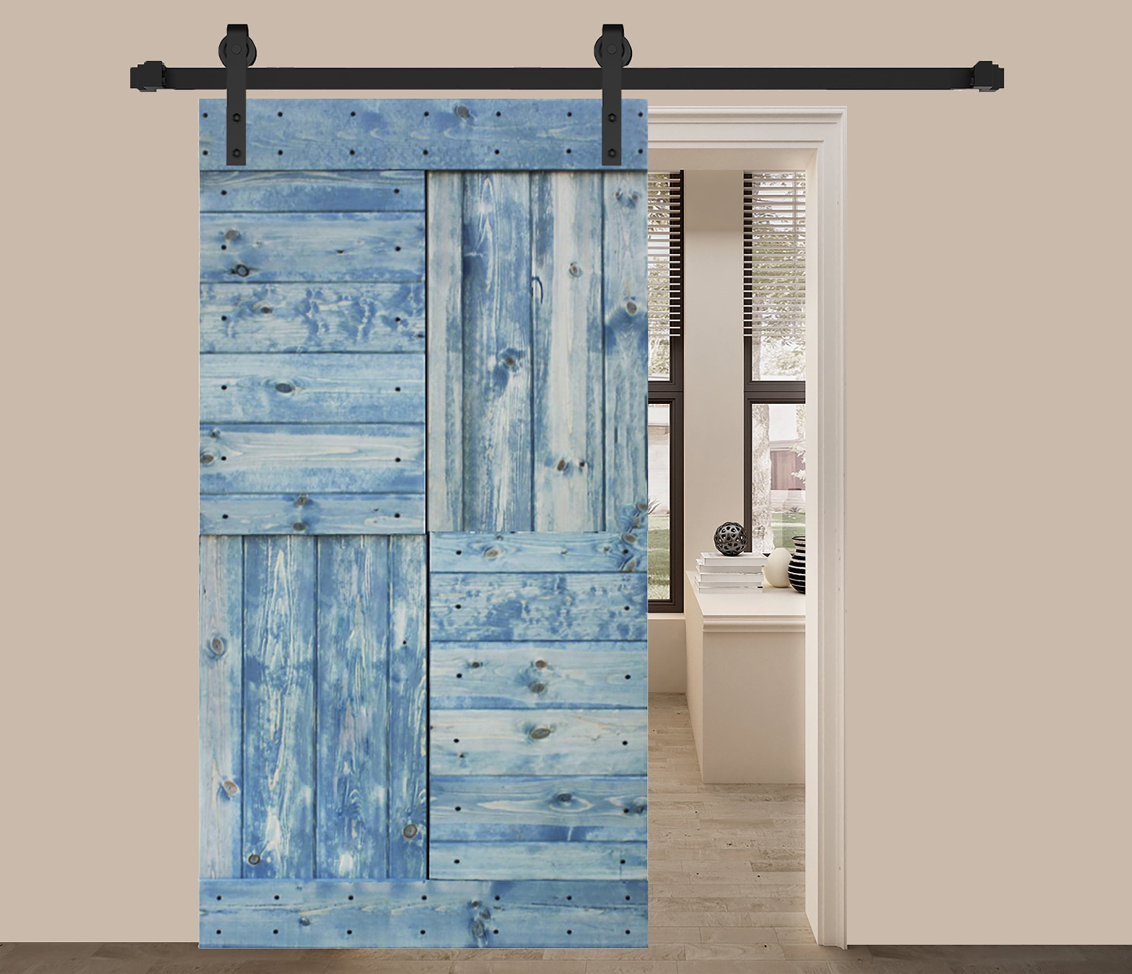 S Series 42in. X 84in. Worn Navy Finished DIY Solid Wood Sliding Barn ...