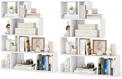 S-Shaped Bookshelf, 5-Tier Modern Geometric Stepped Bookcase with Anti ...