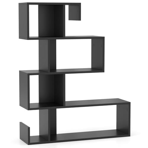 S-Shaped Bookshelf, Geometric Bookcase with Open Shelves, Modern ...