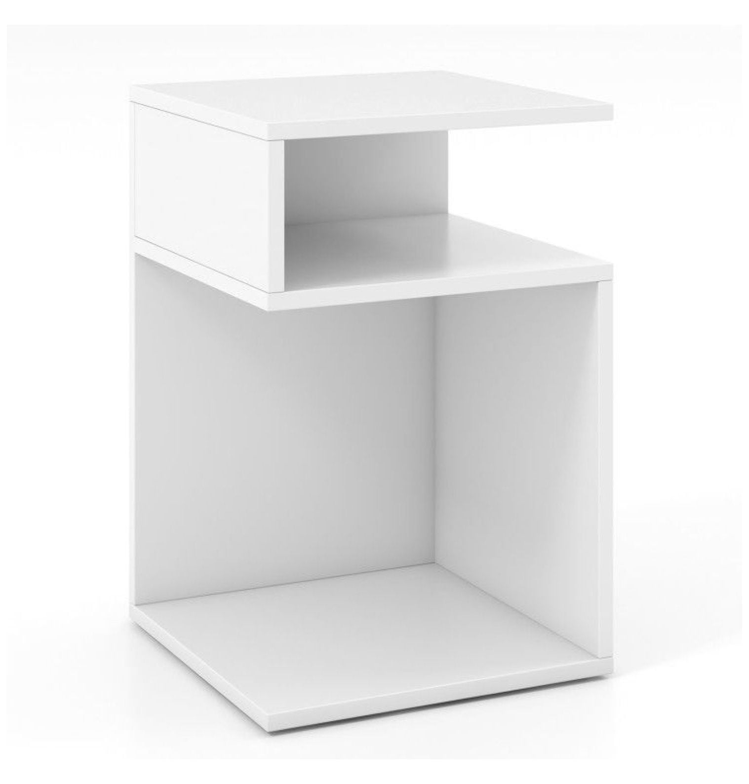 S-Shaped Side Table, Modern Nightstand with Storage, 2 Compartments ...