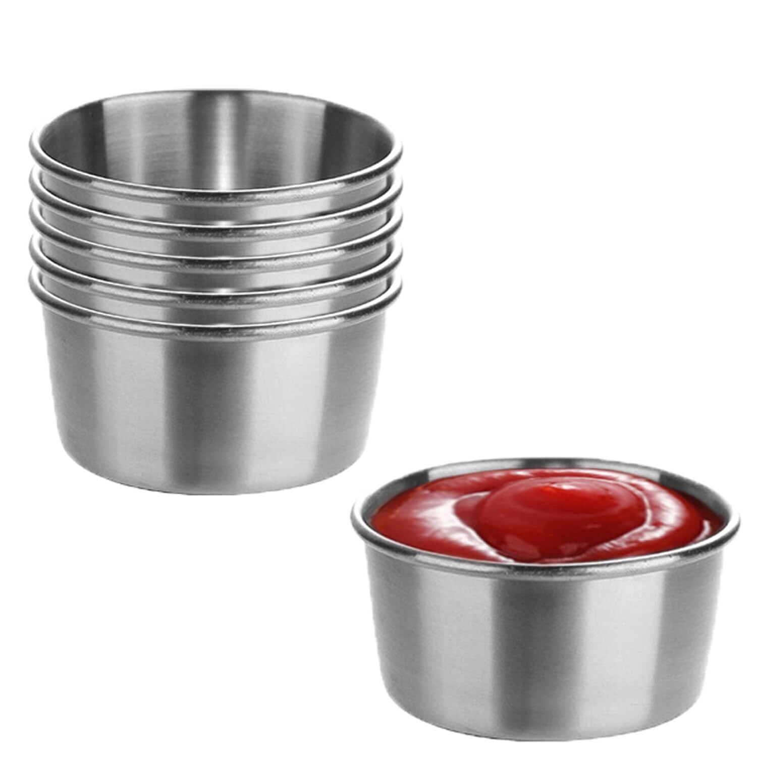 S Silver 304 Stainless Steel Mini Dipping Cup Set of 6 Reusable Sauce ...