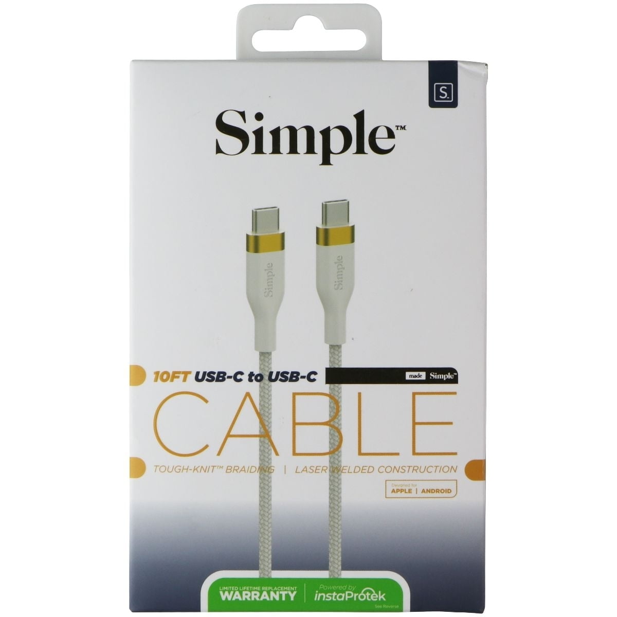 S. Simple 10-Ft USB-C to USB-C Tough-Knit Braided Cable, White and Gold ...