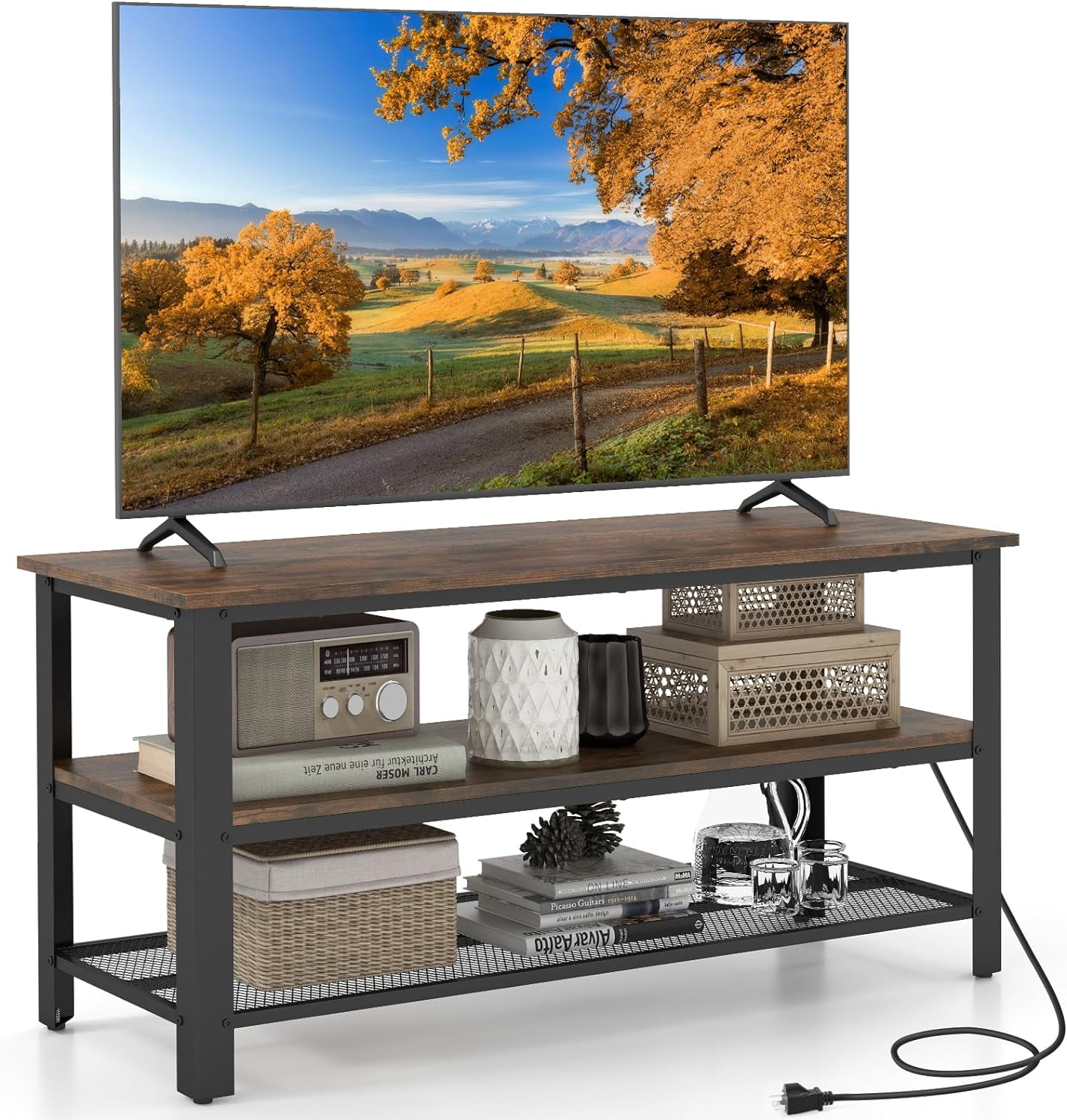 S Small TV Stand for TVs up to 50 Inch, 3-Tier TV Console Table with ...