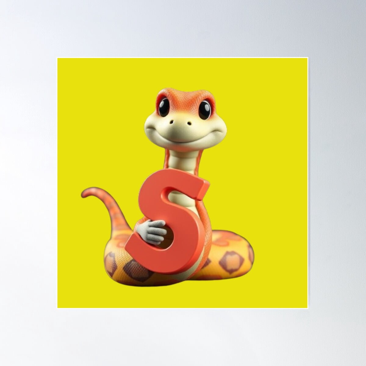 S Is For Snake, Poster, Of A Baby Snake Holding The Letter S, Alphabet ...