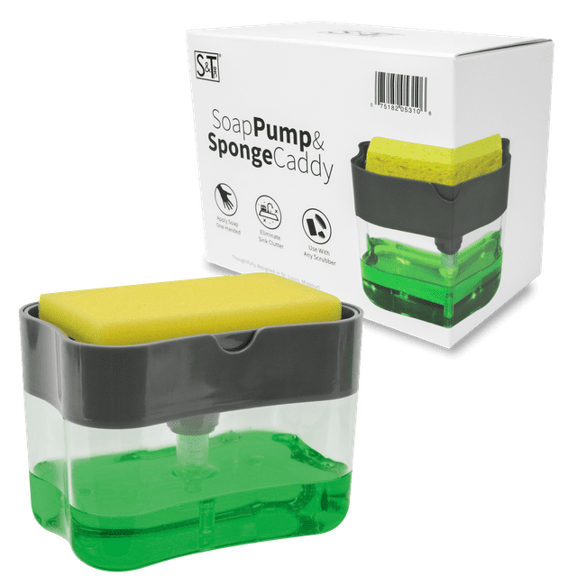 S&T INC. Soap Pump Dispenser and Sponge Holder Caddy, 13 Ounces, Grey ...