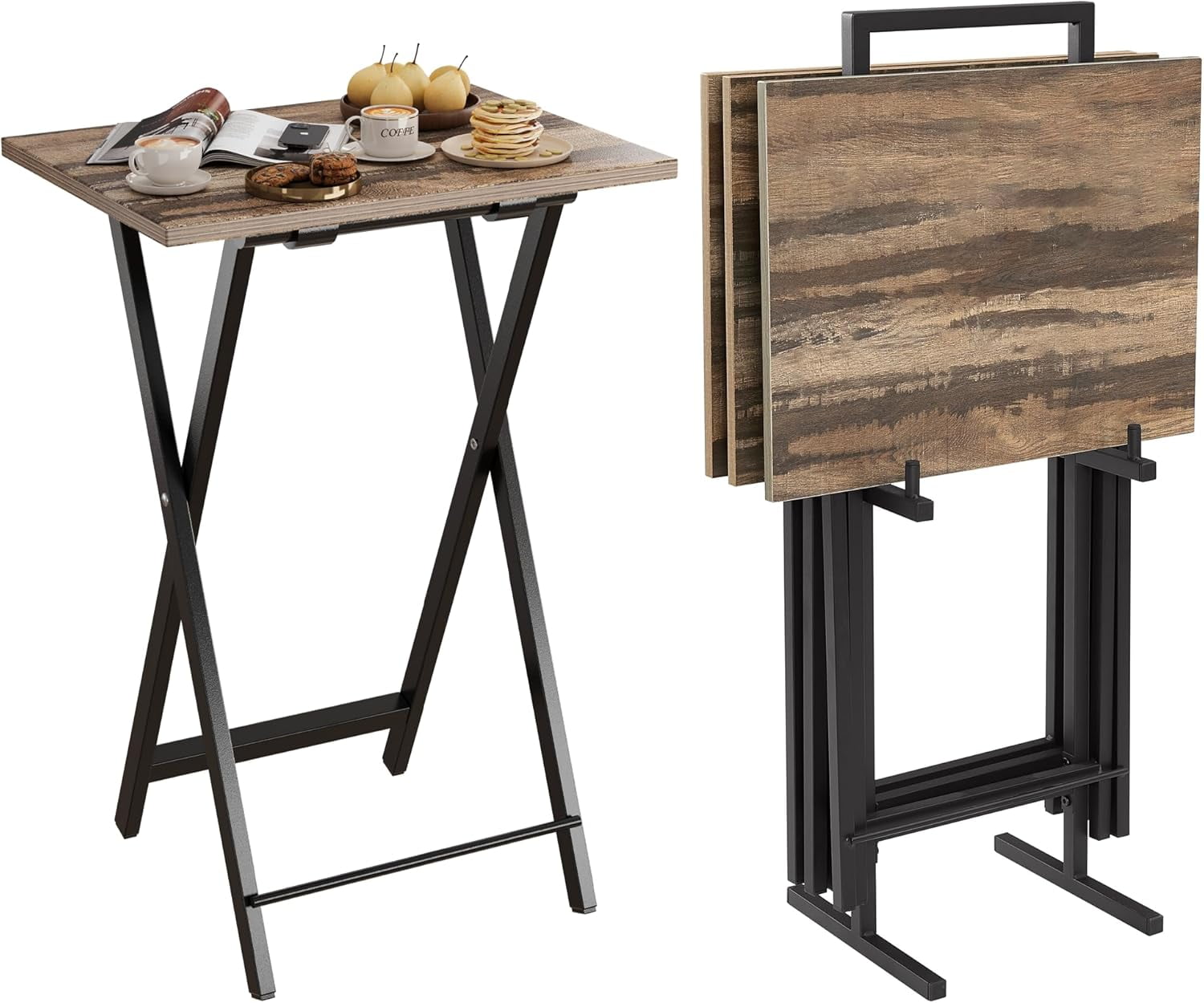 S TV Tray Table Set of 4, TV Dinner Rectangular Portable Tray Table ...