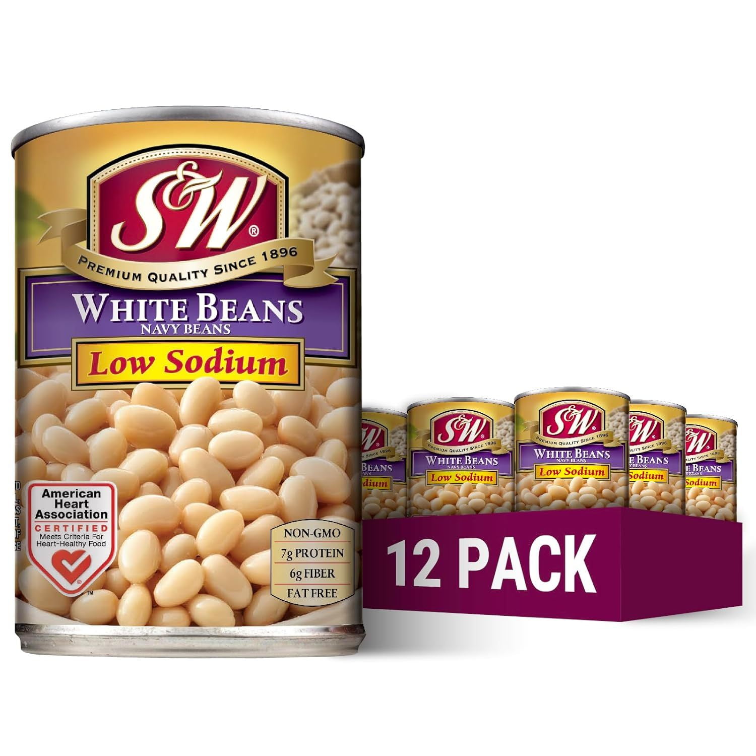 S&W Low Sodium Canned White Beans, Navy Beans, Plant Protein and Fiber ...