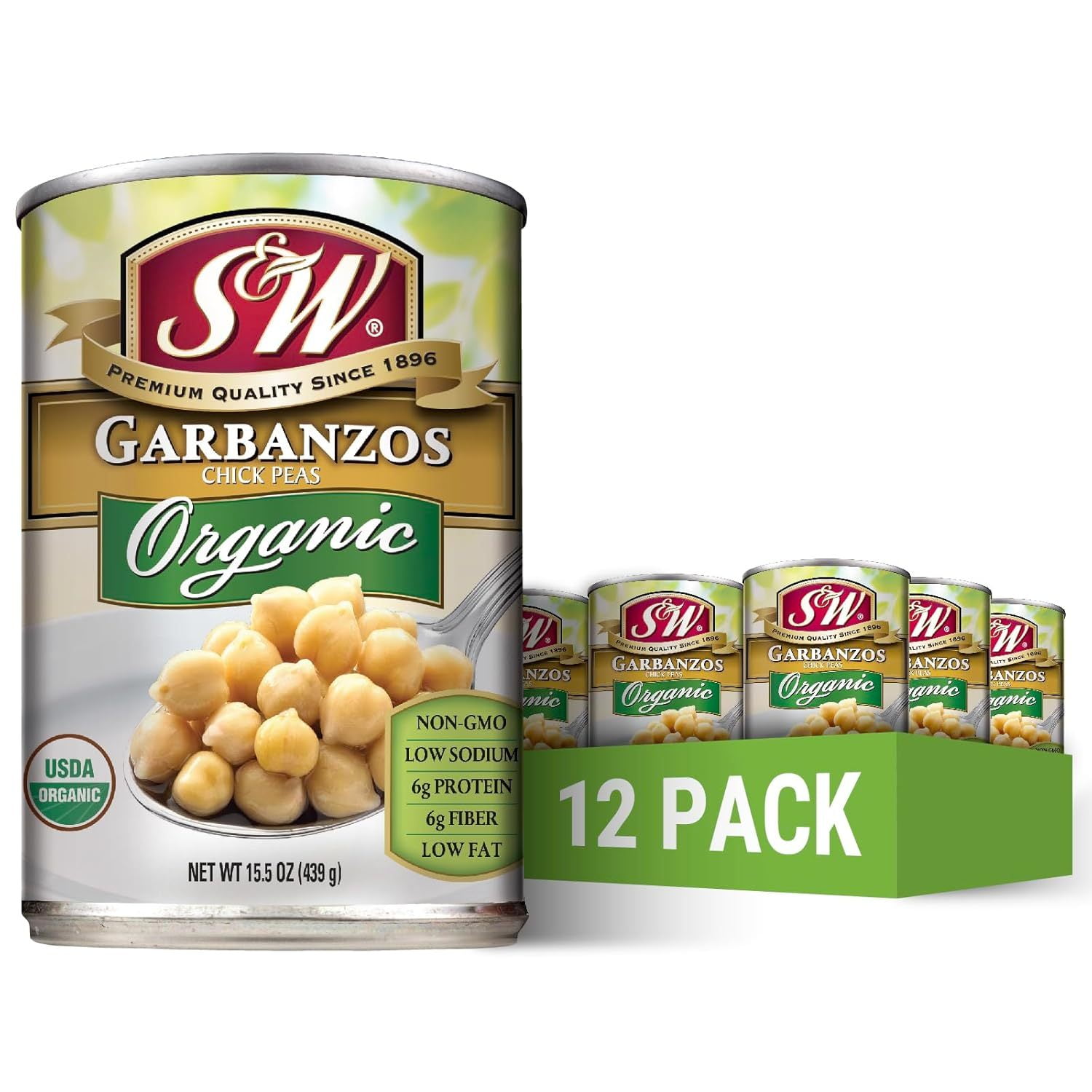S&W Organic Canned Garbanzos, Chickpeas, Plant Protein and Fiber ...