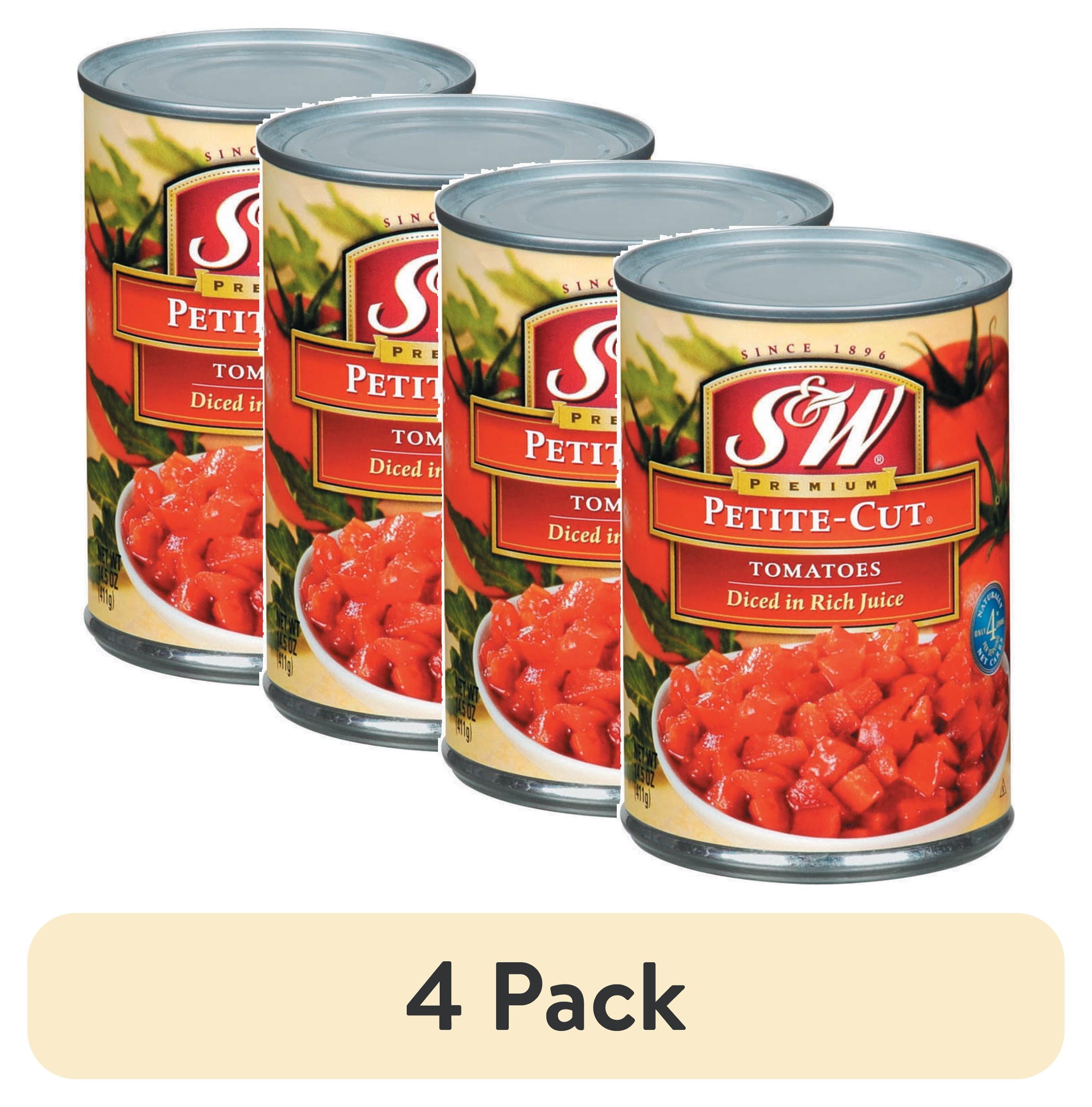 (4 pack) S&W Premium Petite Cut Canned Diced Tomatoes, 14.5 oz Can ...